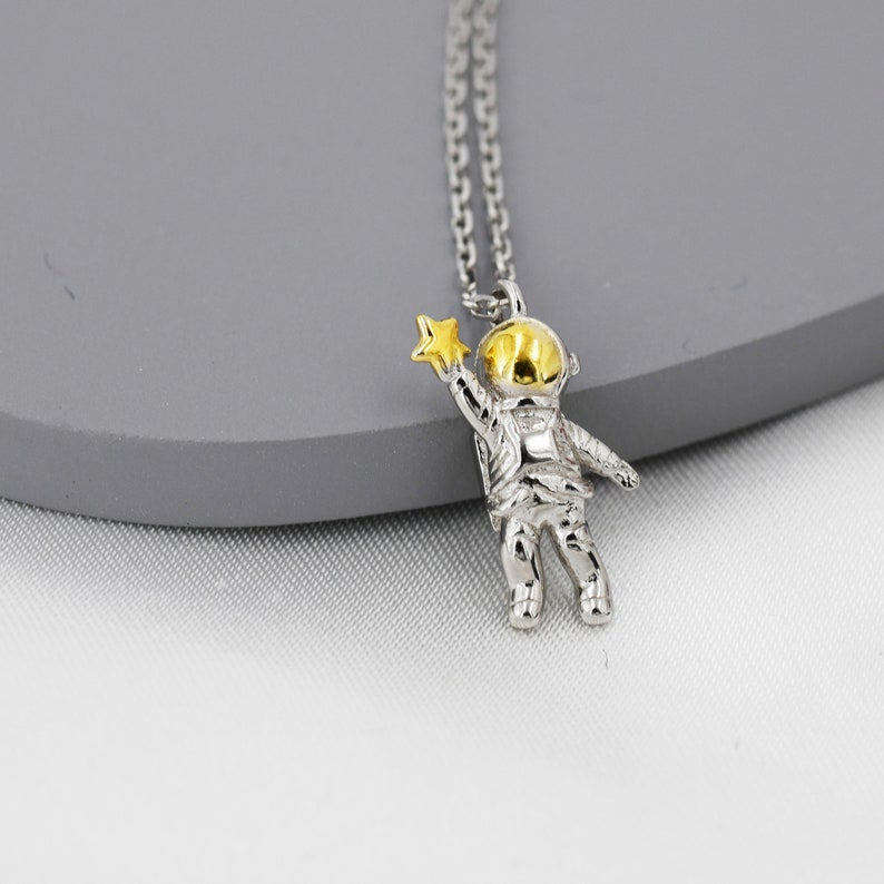 Astronaut Pendant Necklace in Sterling Silver, Spaceman Necklace, Space ...