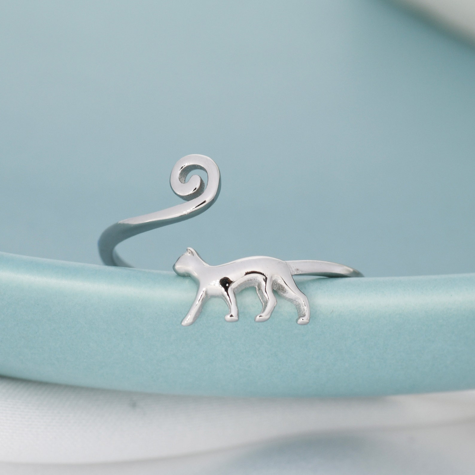 Sterling Silver Cat Ring Adjustable Sized Ring Open Ring | Etsy