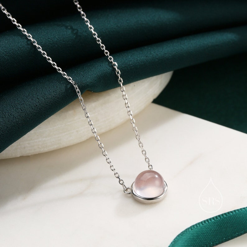 Sterling Silver Rose Quartz Dainty Coin Pendant Necklace - Delicate 8mm ...