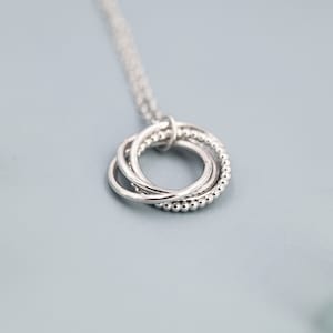 Sterling Silver Four Interlocking Circles Pendant Necklace With Dotted ...