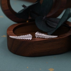 Fern Leaf Ear Crawlers in Sterling Silver, Leaf Climber Earrings ...