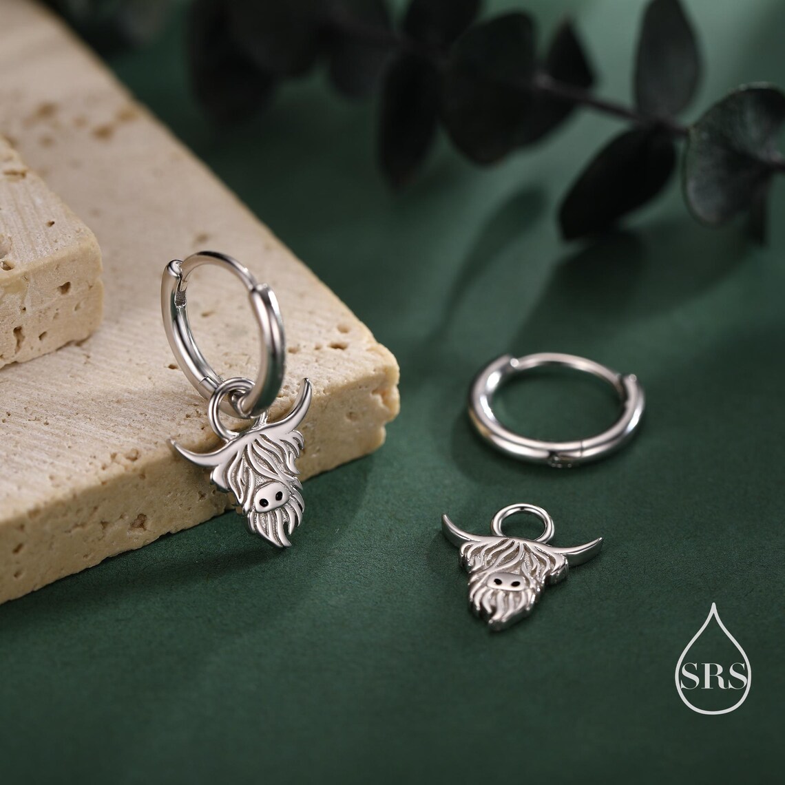 Sterling Silver Highland Cow Huggie Hoops, Finish Available in Silver ...