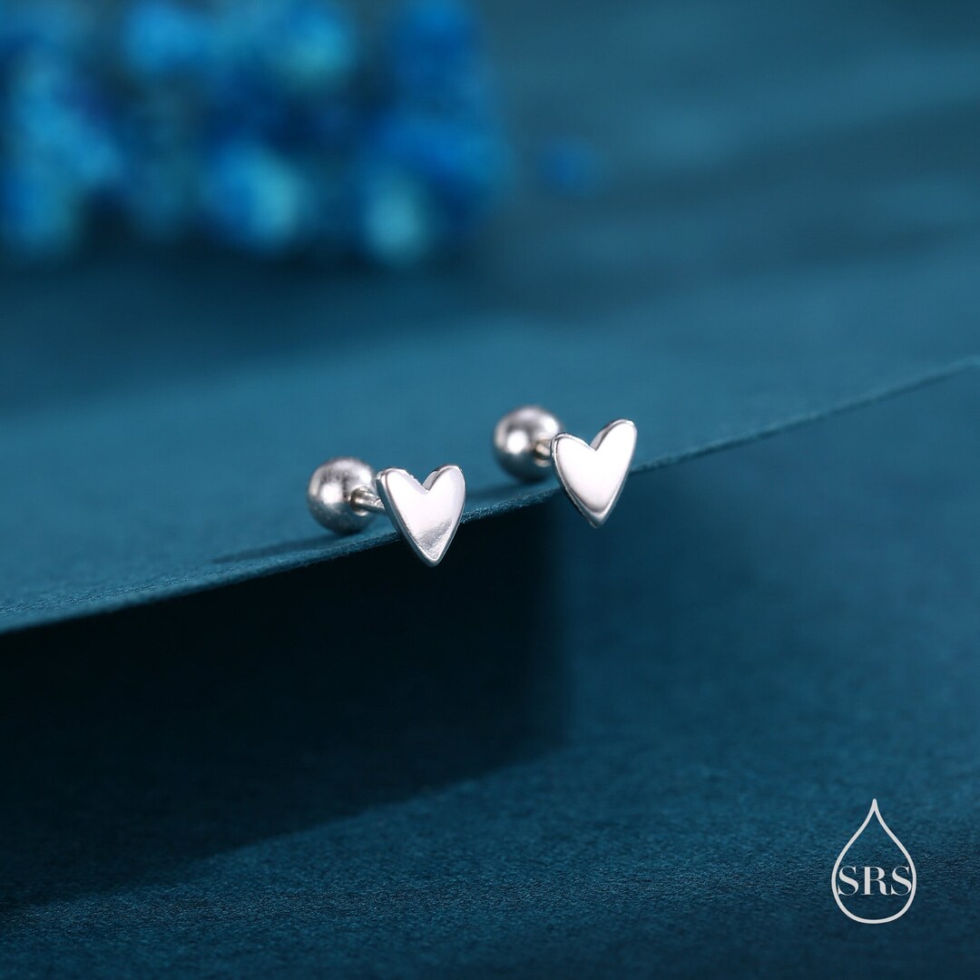 Tiny Heart Flat Back/screw Back(barbell)/ Stud Earrings in Sterling ...