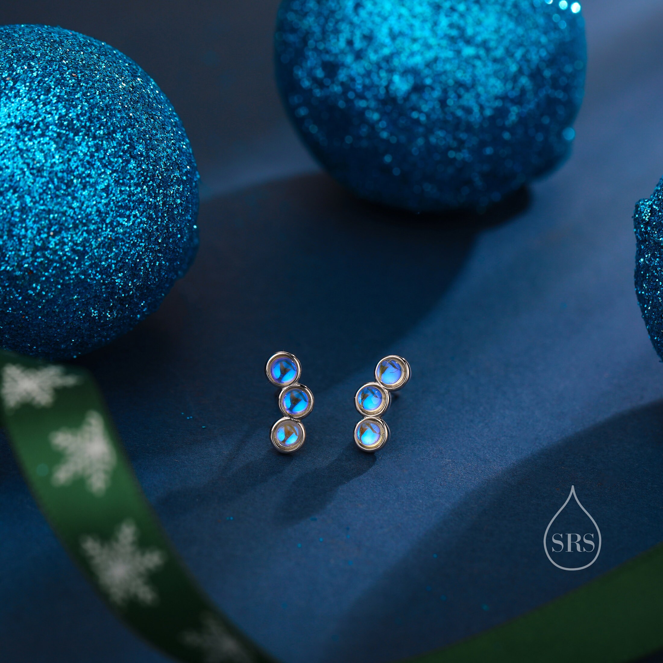 Sterling Silver Moonstone Trio Stud Earrings Three Moonstone - Etsy