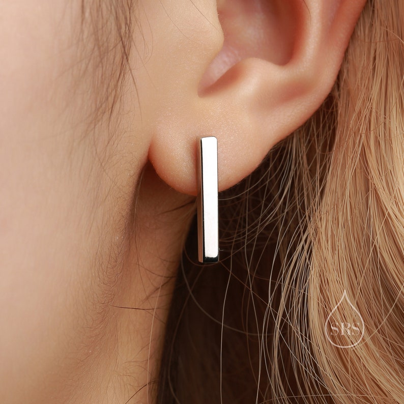 Sterling Silver Bar Stud Earrings With Satin Textured Finish ...