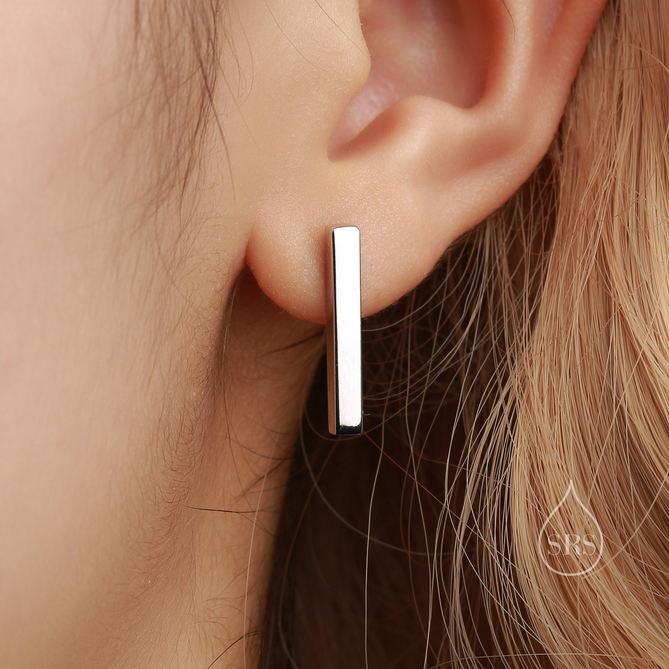 Sterling Silver Bar Stud Earrings With Satin Textured Finish ...