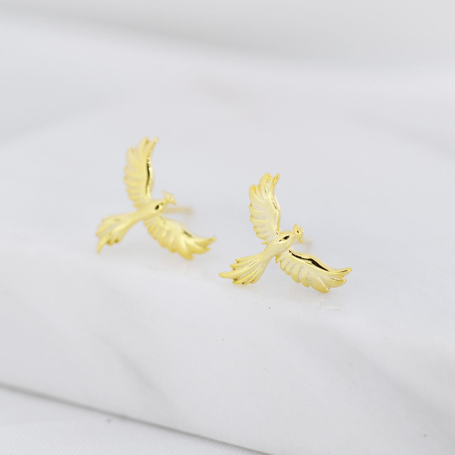 Sterling Silver Phoenix Bird Stud Earrings, Silver, Gold or Rose Gold ...