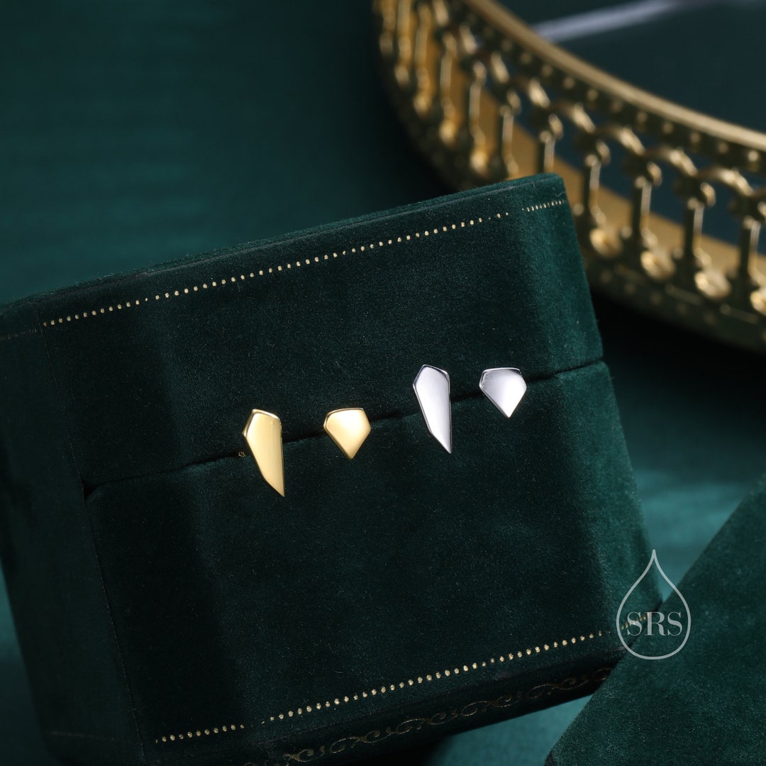 Asymmetric Polygon Stud Earrings in Sterling Silver, Silver or Gold ...