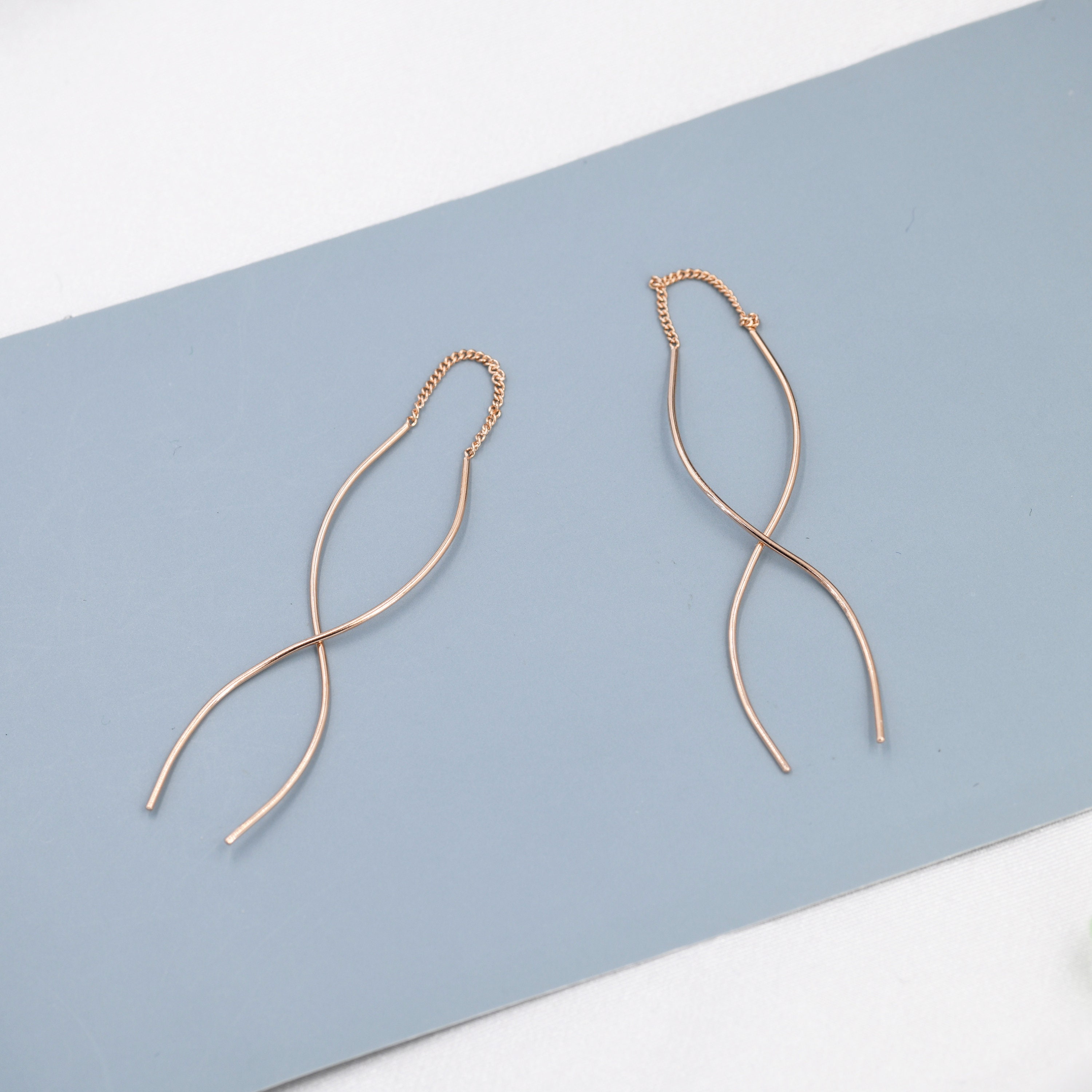 Sterling Silver Minimalist Wave Ear Wire Threader Earrings - Etsy