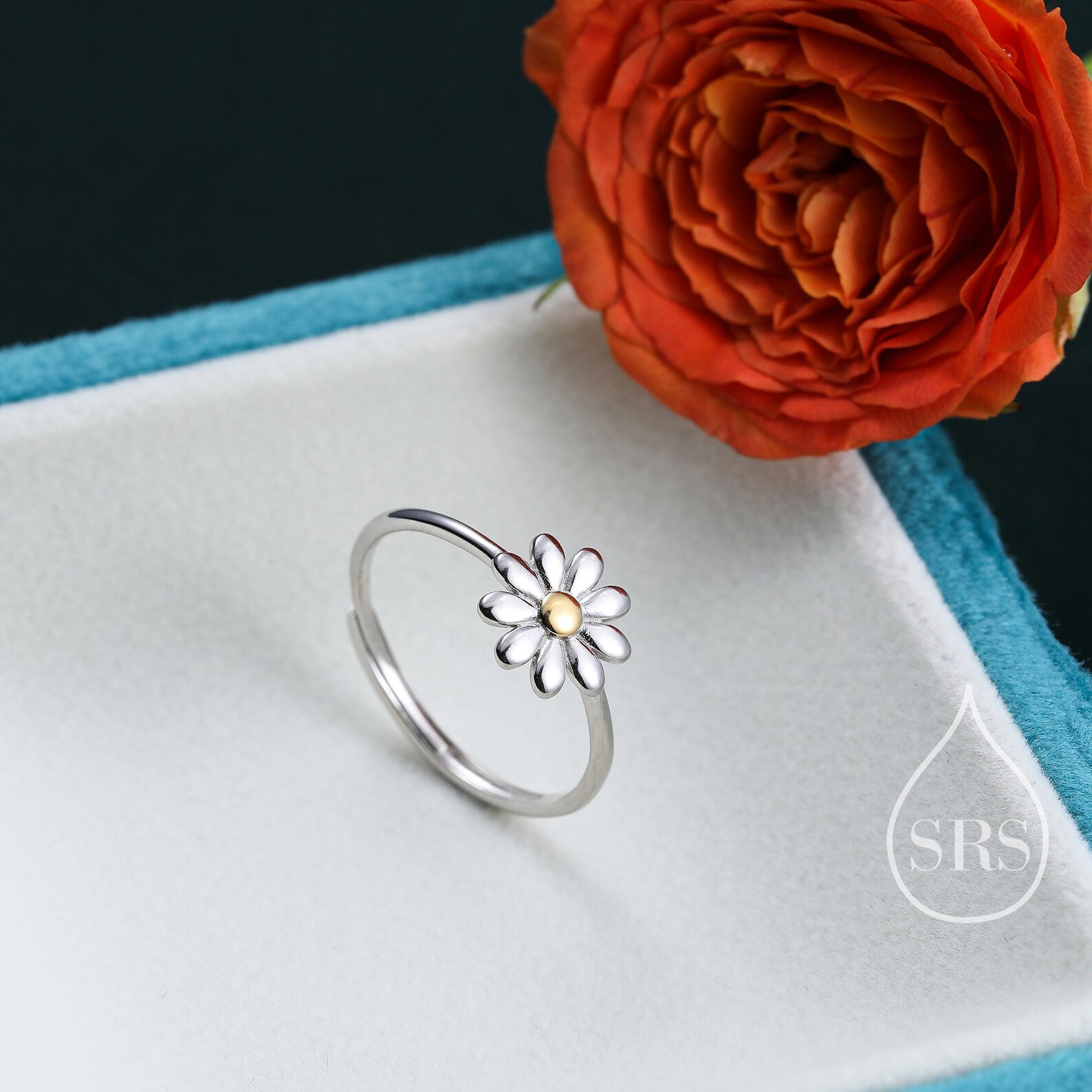 Sterling Silver Daisy Ring, Adjustable Size, Daisy Flower Ring, Dainty ...