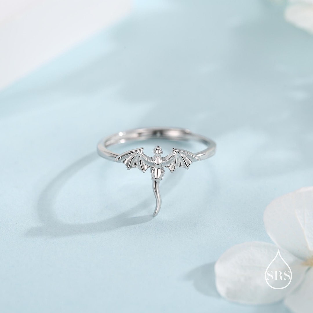 Tiny Flying Dragon Ring in Sterling Silver, Adjustable Size, Dragon Ring, Sterling Silver Dragon ...