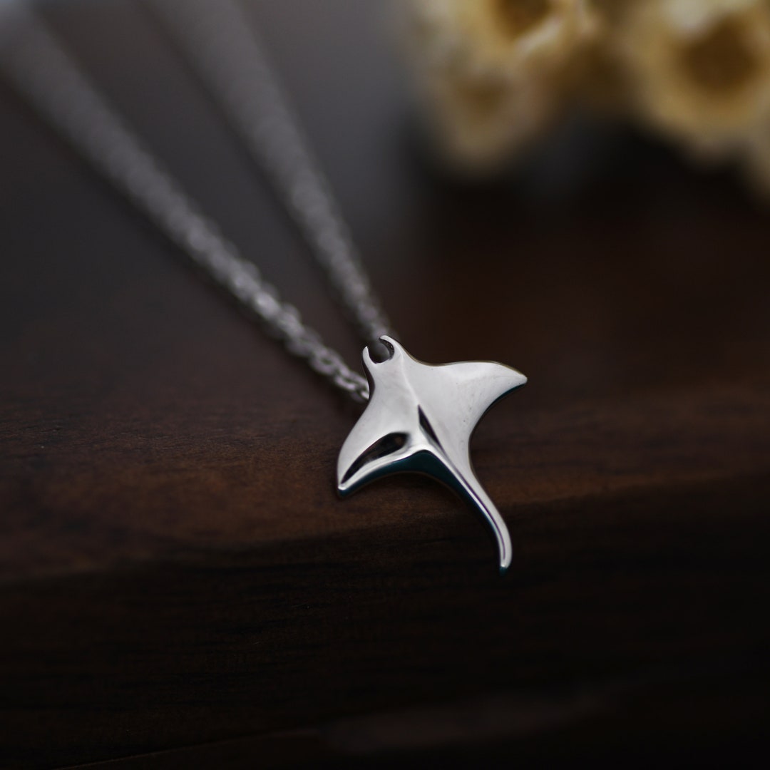 Manta Ray Pendant Necklace in Sterling Silver, Ray Fish Necklace ...
