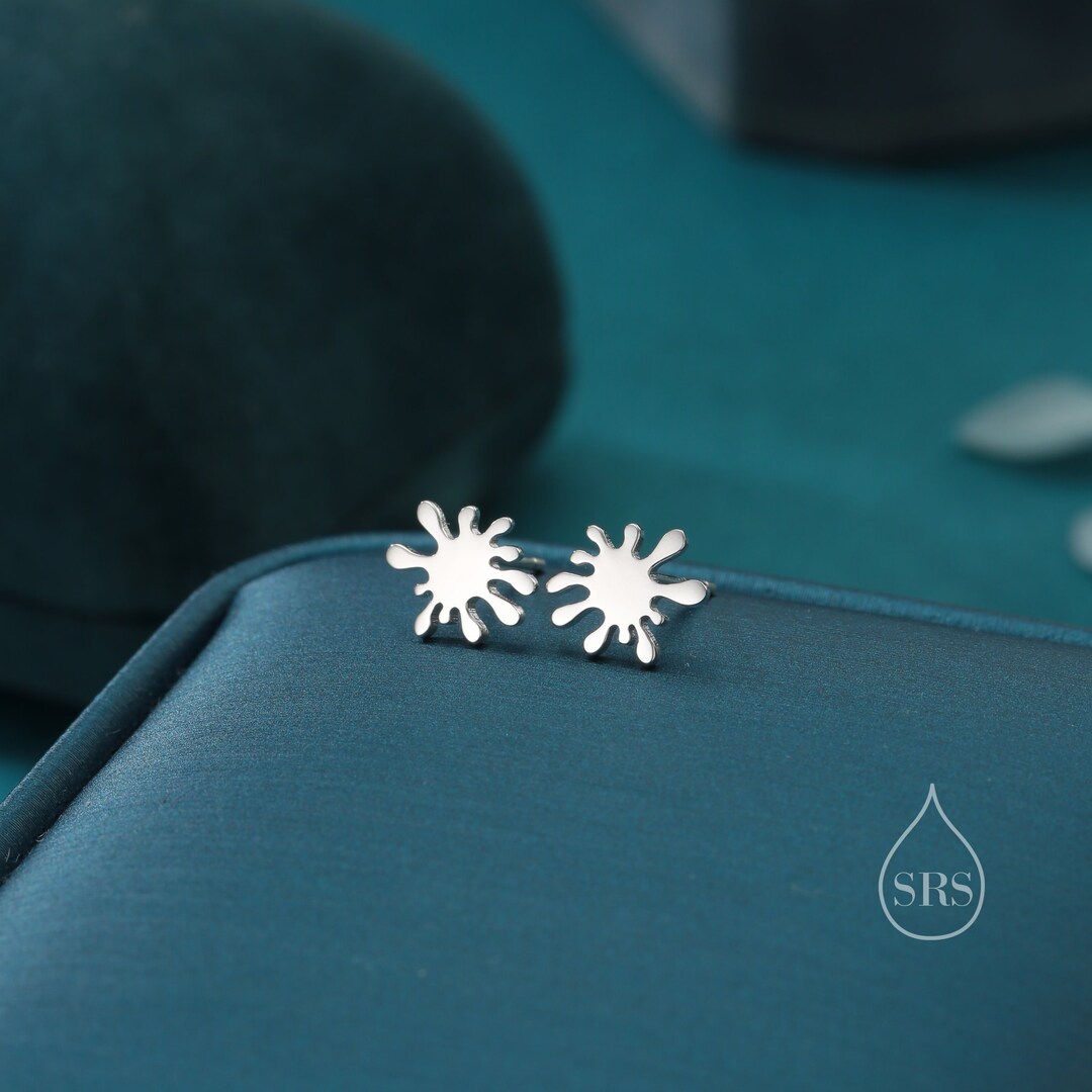 Water Splash Stud Earrings in Sterling Silver, Silver or Gold, Organic ...