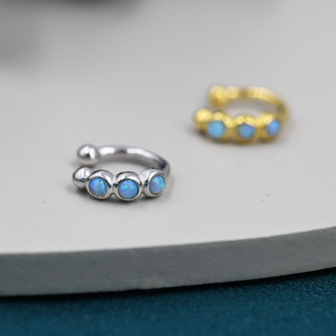 Blue Opal Ear Cuff in Sterling Silver, Silver or Gold, Simple Piercing ...
