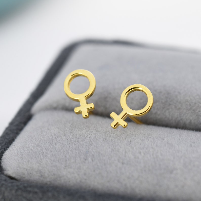 Sterling Silver Female Symbol Stud Earrings Silver Gold or | Etsy