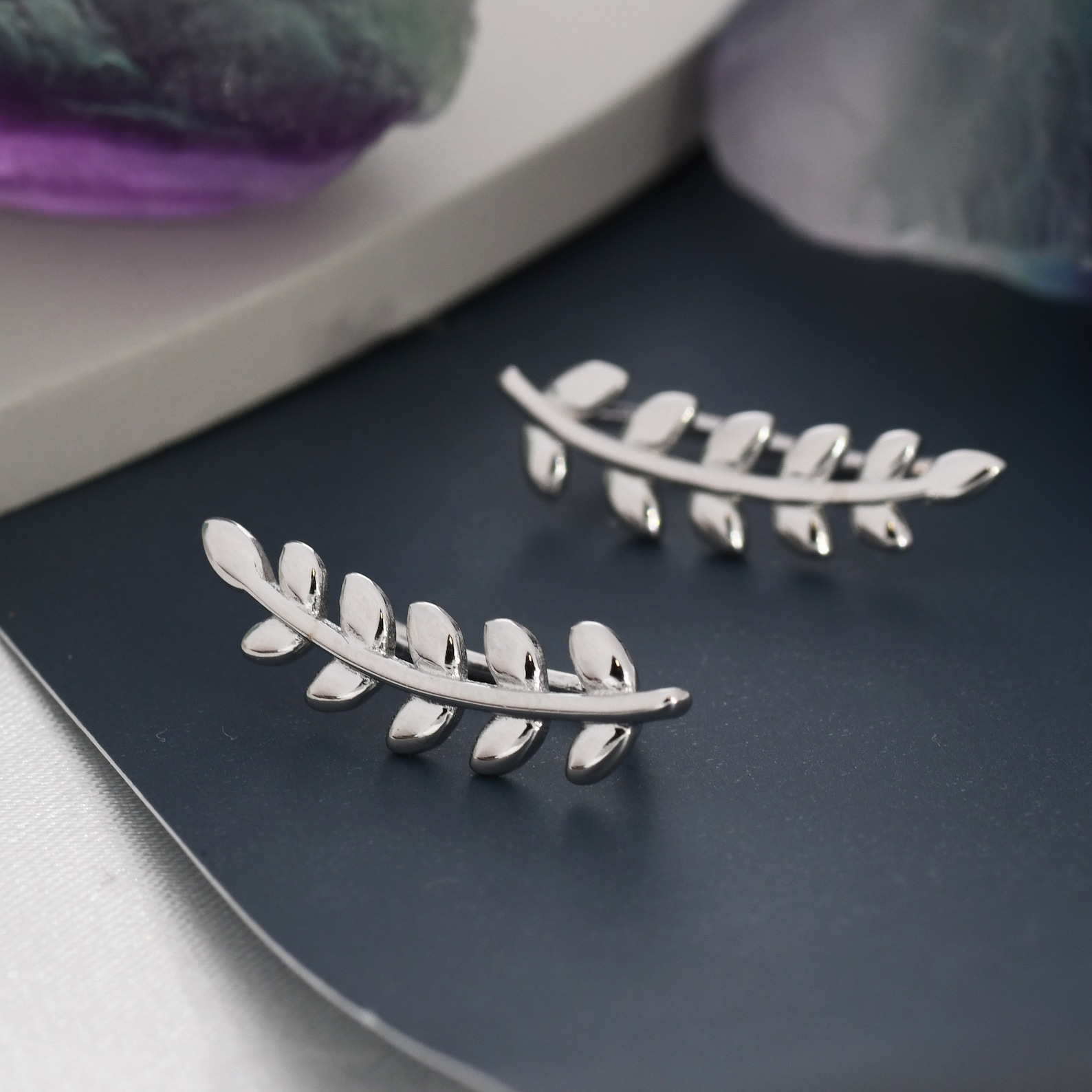 Leaf Crawler Earrings in Sterling Silver Silver Gold or Rose - Etsy