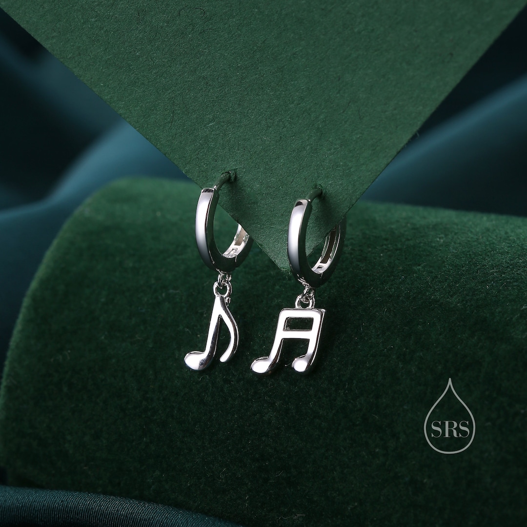 Mismatched Pair of Music Symbol Huggie Hoop Earrings in Sterling Silver ...