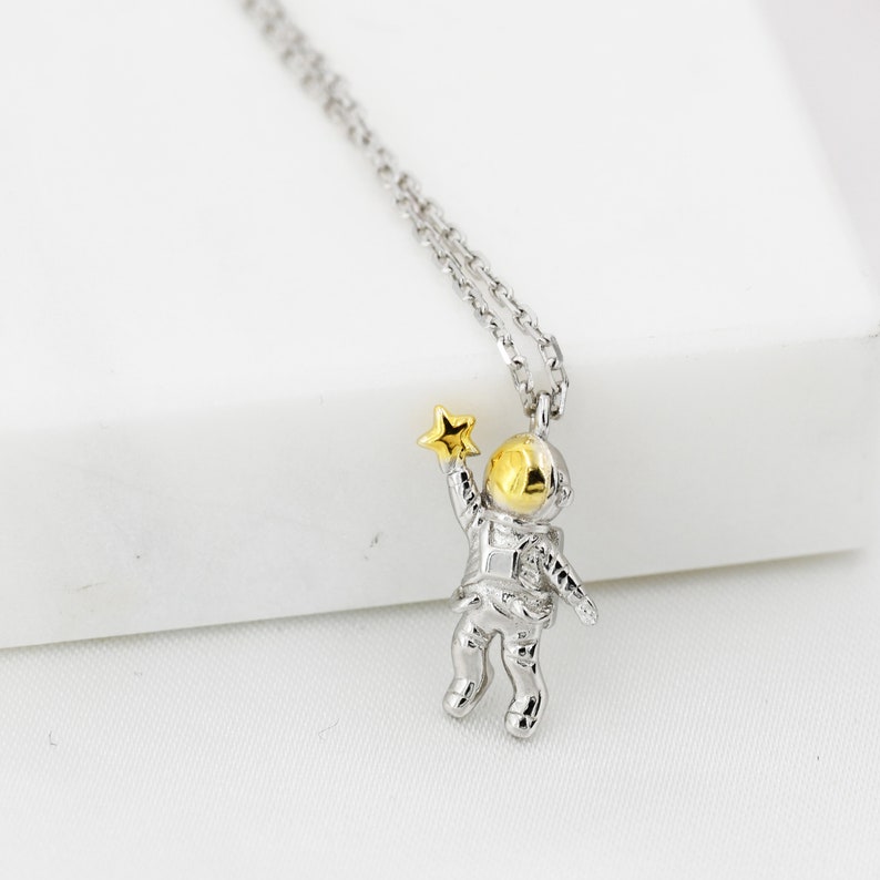 Astronaut Pendant Necklace in Sterling Silver, Spaceman Necklace, Space ...