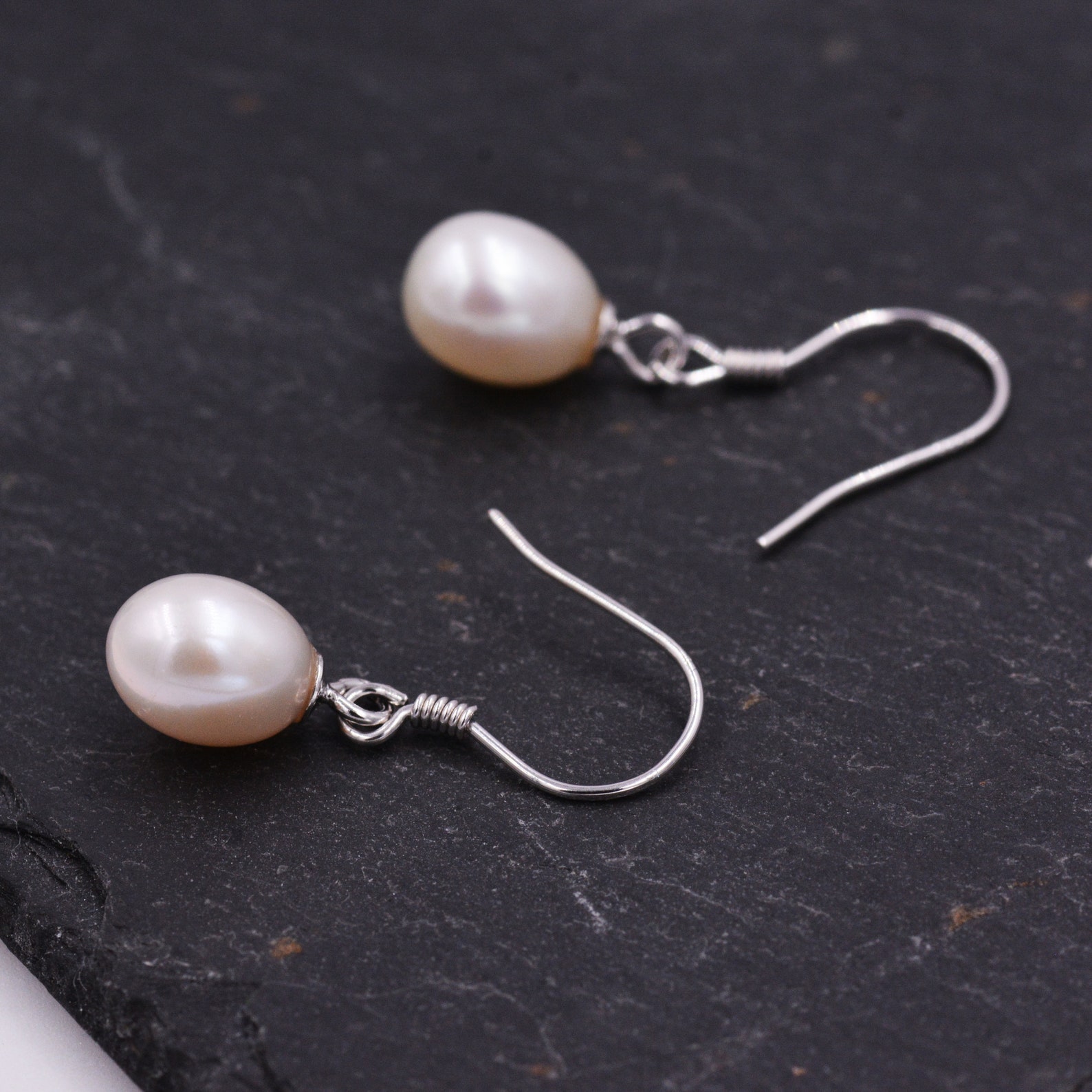 Freshwater Pearl Drop Hook Earrings in Sterling Silver | Etsy UK
