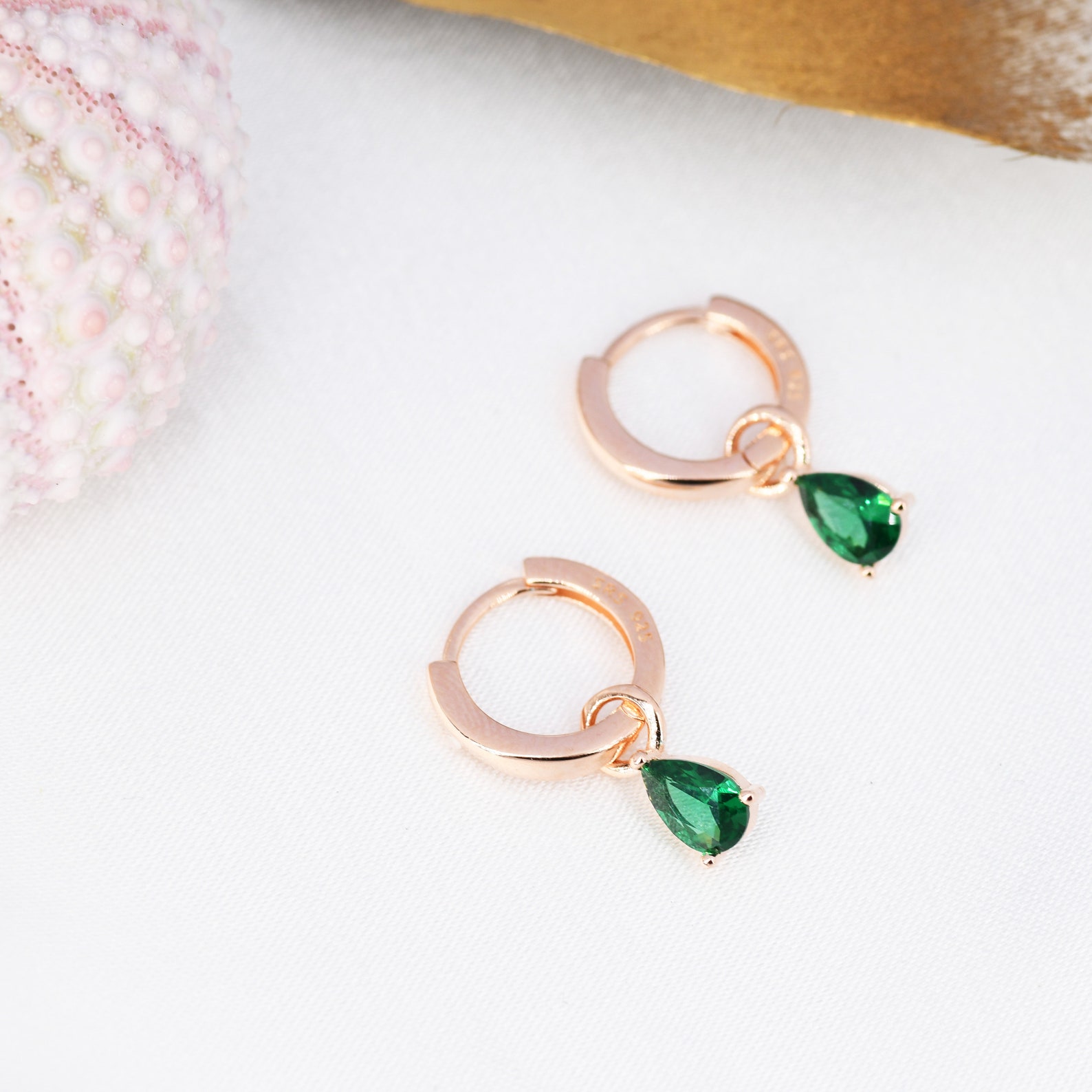 Sterling Silver Emerald Green CZ Droplet Hoop Earrings - Etsy UK