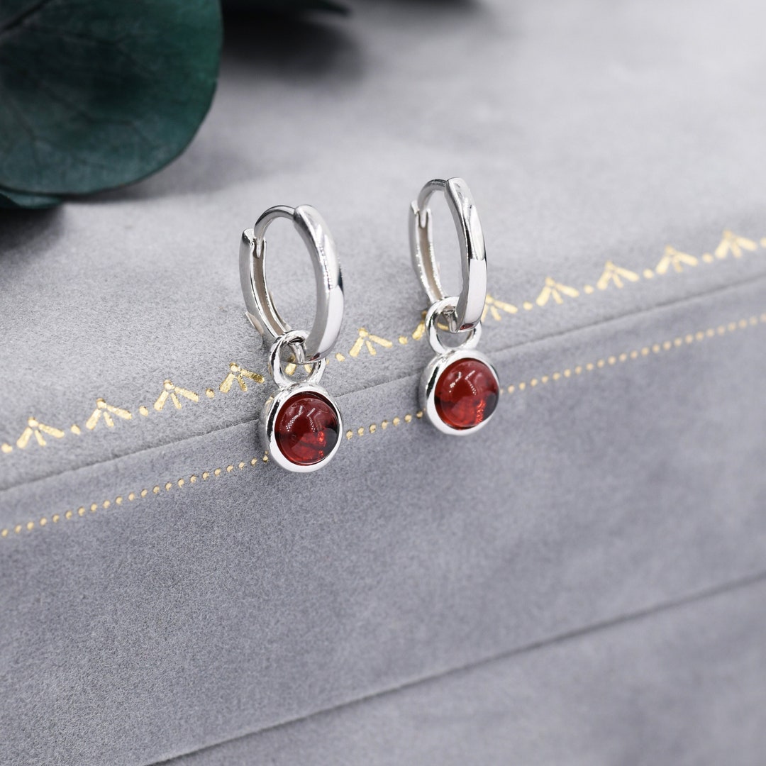 Sterling Silver Dangling Red Garnet Hoop Earrings, Detachable Genuine ...