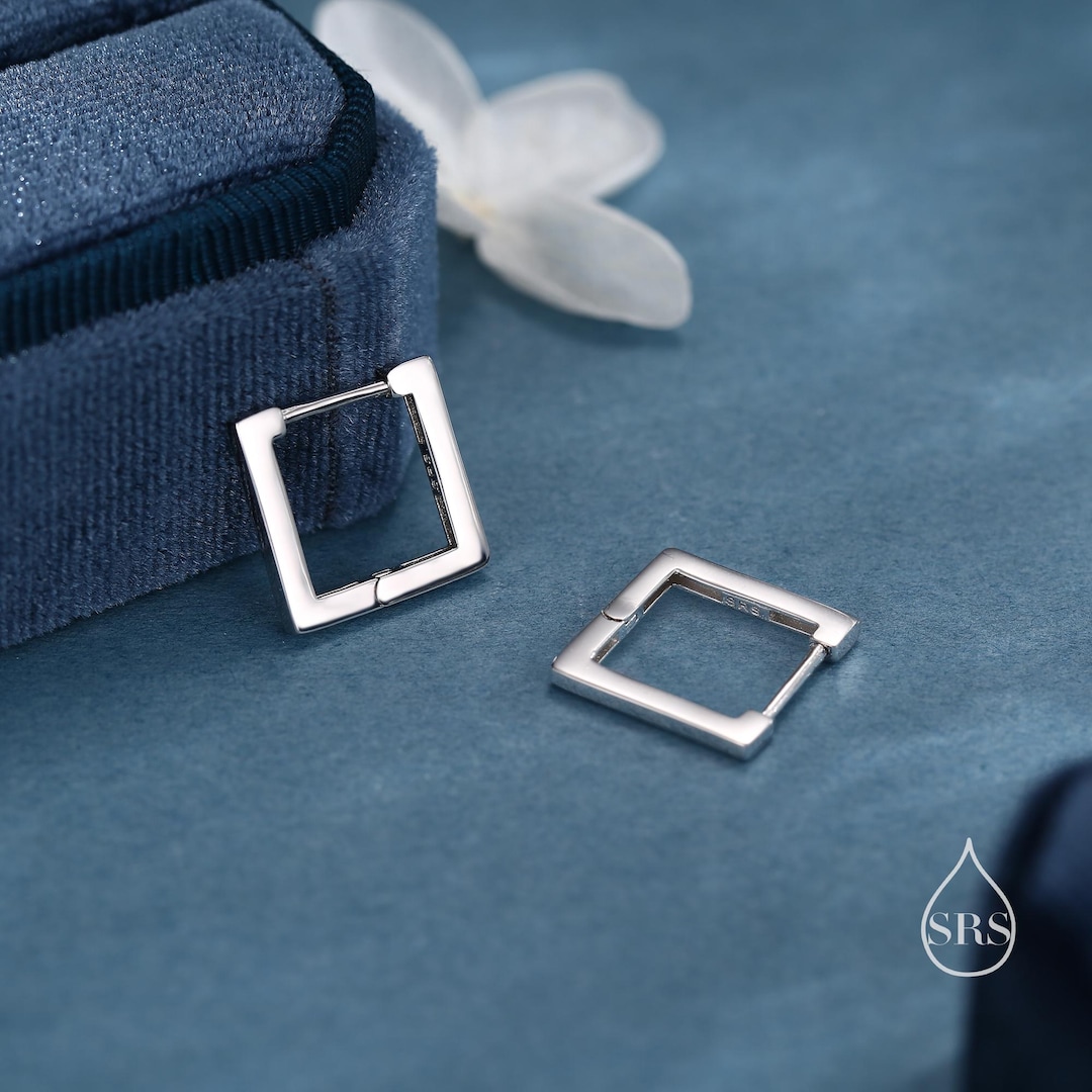 Square Hoop Earrings in Sterling Silver, Silver or Gold, Skinny ...
