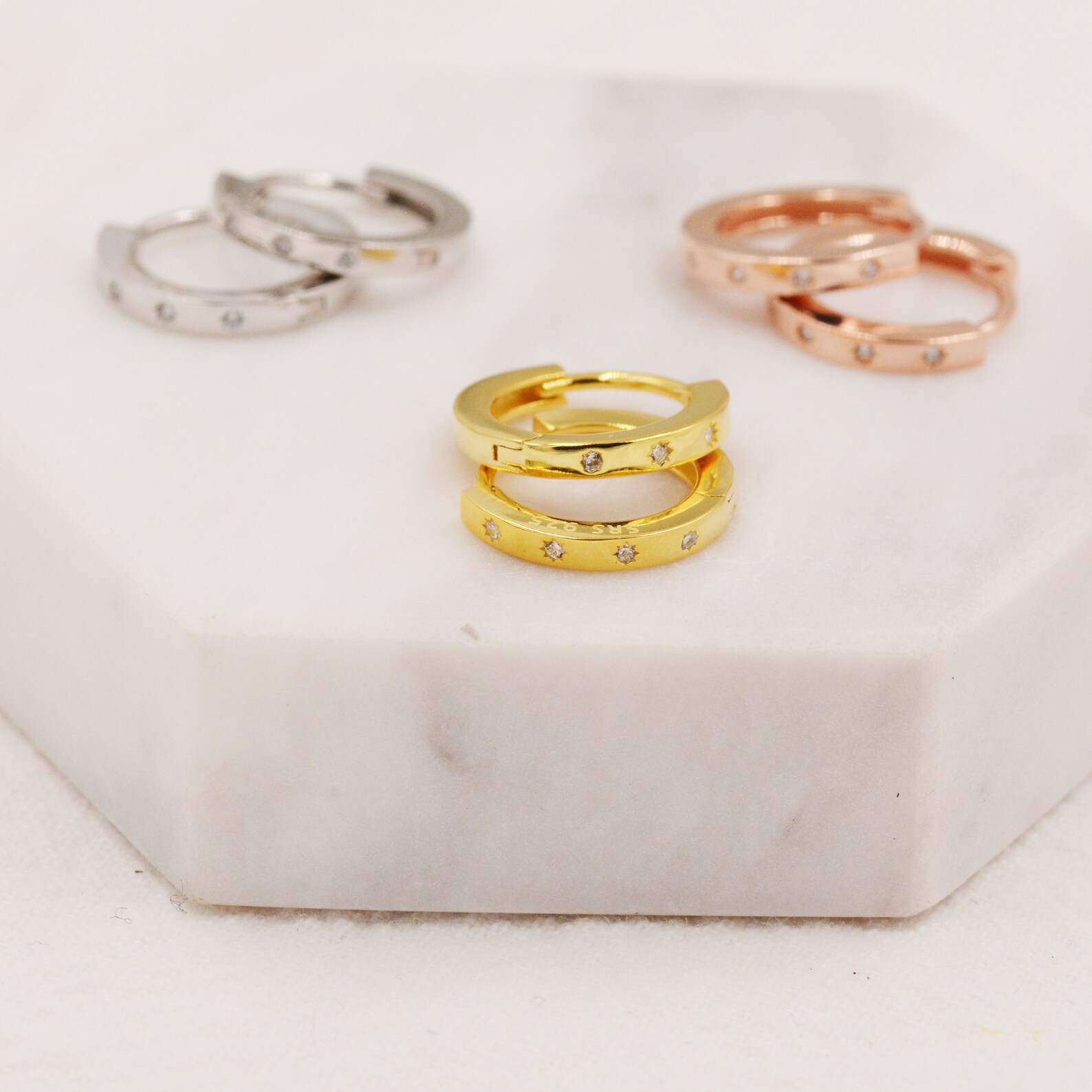 Tiny Starburst Huggie Hoops 8mm CZ Embellished Star Hoop | Etsy UK