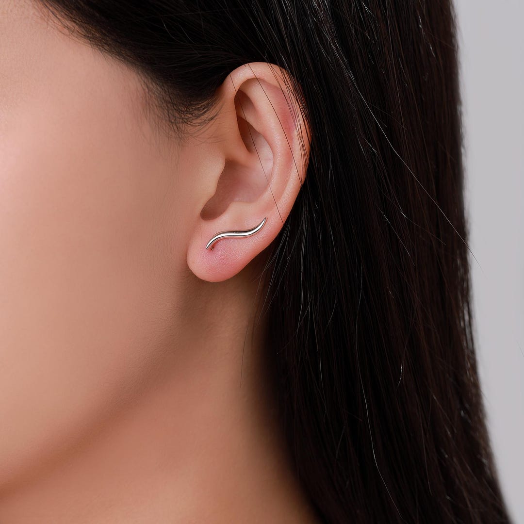Minimalist Wave Crawler Earrings in Sterling Silver, Silver, Gold or ...