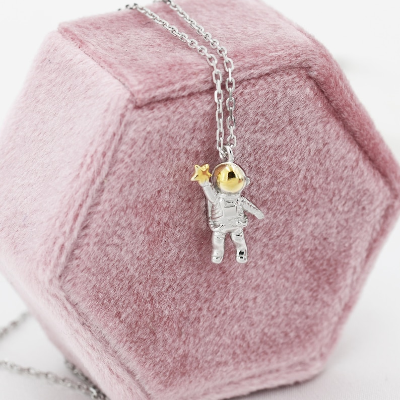 Astronaut Pendant Necklace in Sterling Silver, Spaceman Necklace, Space ...