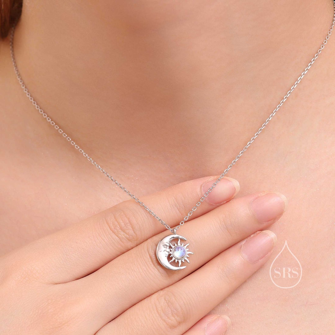 Moonstone Moon and Star Pendant Necklace in Sterling Silver, Silver or ...