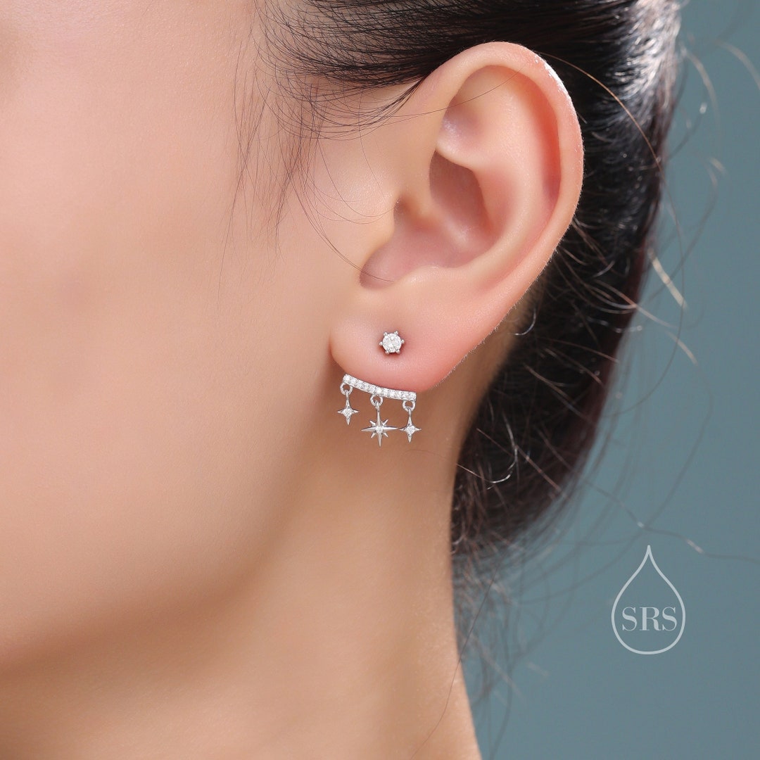 Dangling Starburst Star Ear Jacket in Sterling Silver, Front and Back ...