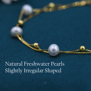 Sterling Silver Delicate Pearl and Silver Ball Beaded Bracelet, Double ...