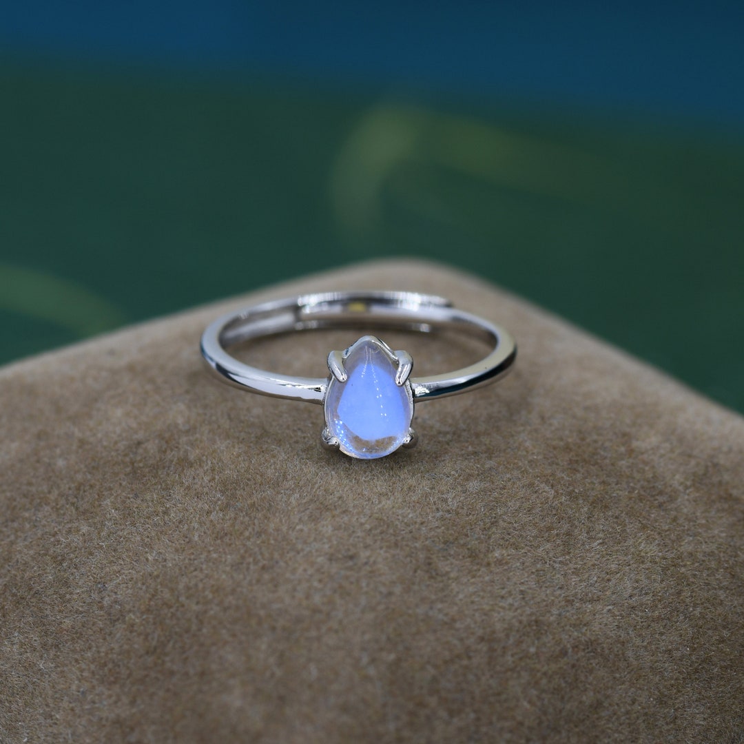 Moonstone Droplet Ring in Sterling Silver, 4x6mm, Prong Set Pear Cut ...