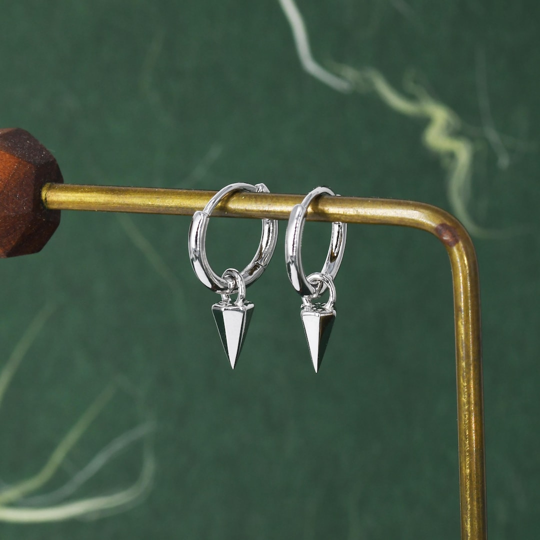 Sterling Silver Dainty Spike Hoop Earrings, Detachable Spike Pyramid ...