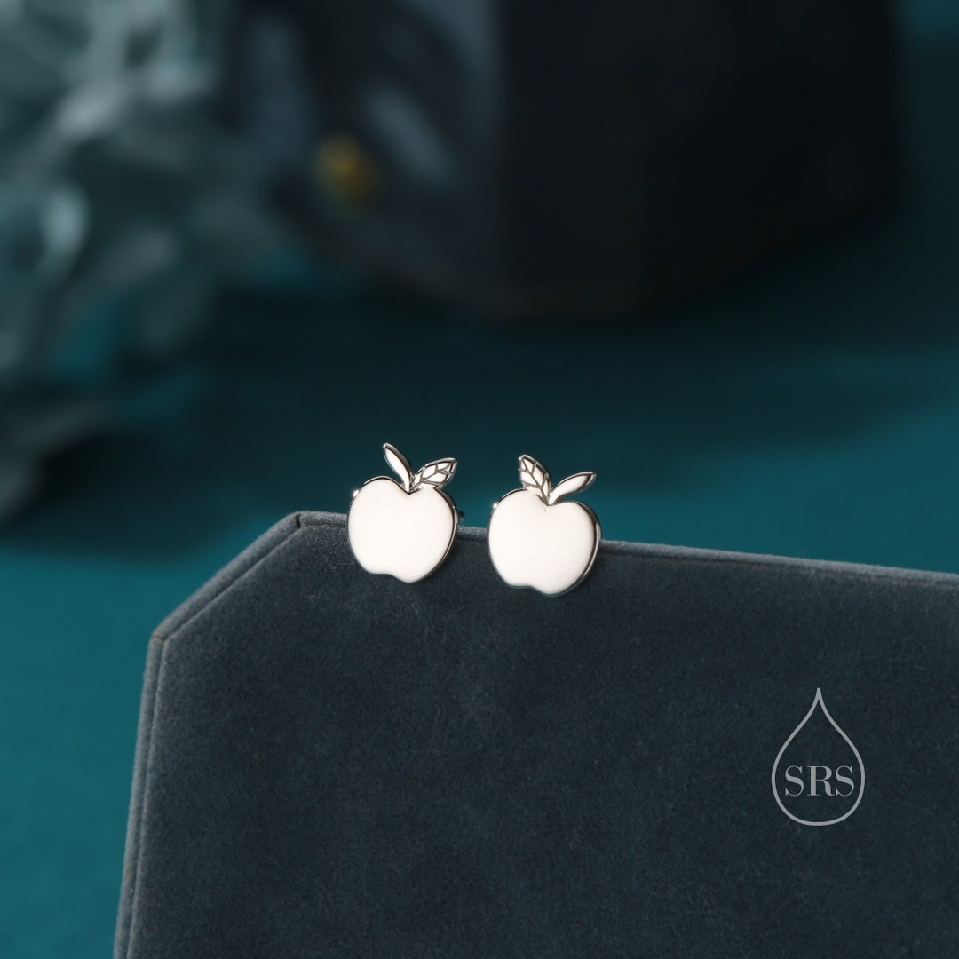 Apple Stud Earrings in Sterling Silver, Silver or Gold or Rose Gold ...