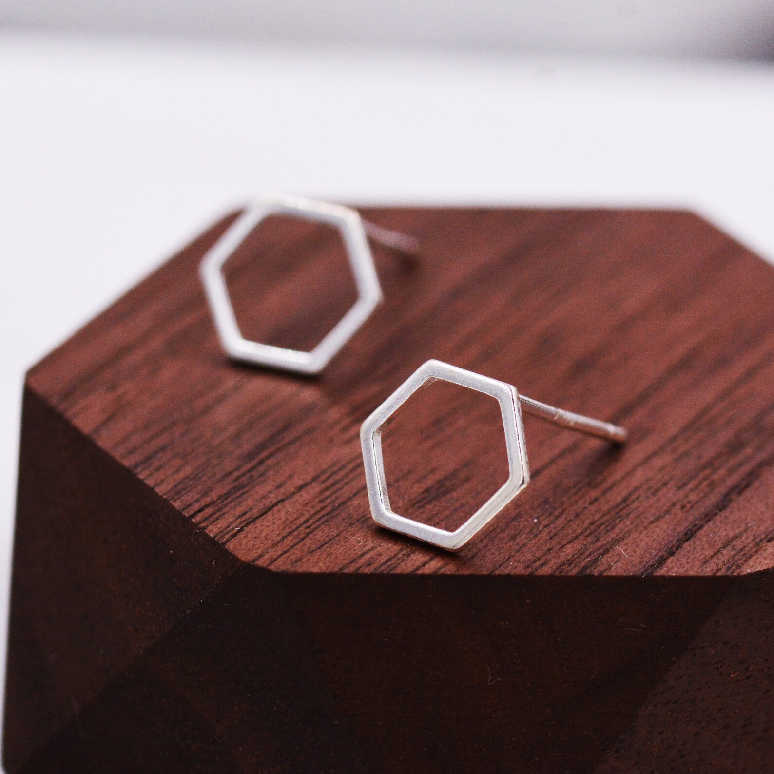 Open Hexagon Stud Earrings in Sterling Silver Minimalist - Etsy