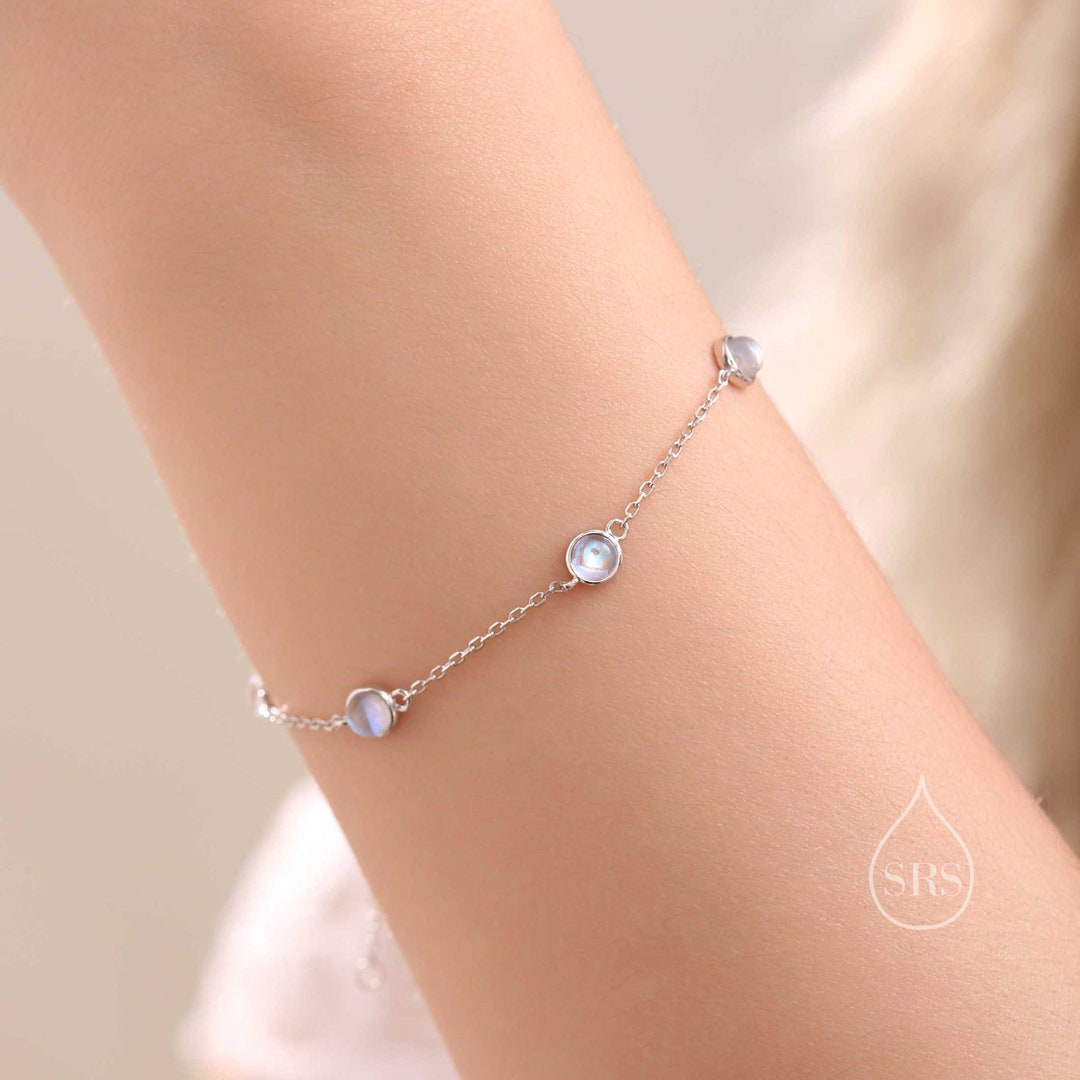 Delicate Moonstone Bracelet in Sterling Silver, Lab Created Moonstone ...