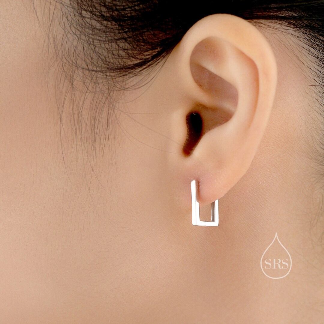 Rectangle Hoop Earrings in Sterling Silver, Silver or Gold, Skinny ...
