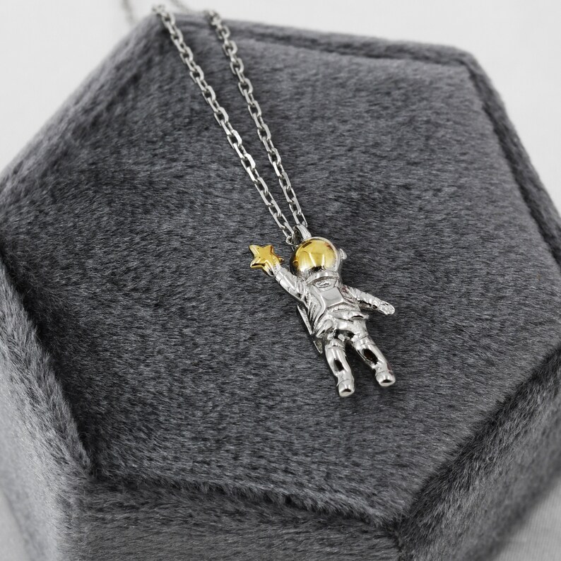 Astronaut Pendant Necklace in Sterling Silver, Spaceman Necklace, Space ...
