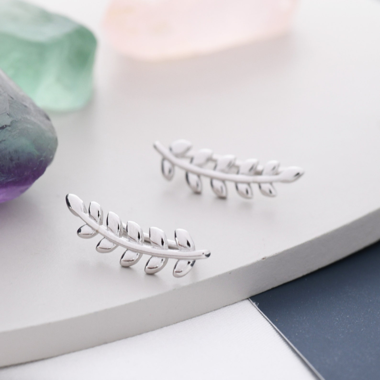 Leaf Crawler Earrings in Sterling Silver Silver Gold or Rose - Etsy