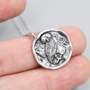 Sterling Silver Oxidised Greek Coin Pendant Necklace - Owl Coin ...