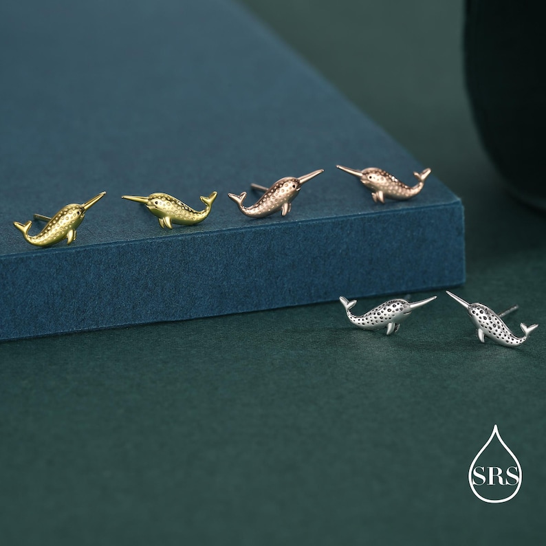 Tiny Narwhal Unicorn Whale Stud Earrings in Sterling Silver, Gift for ...