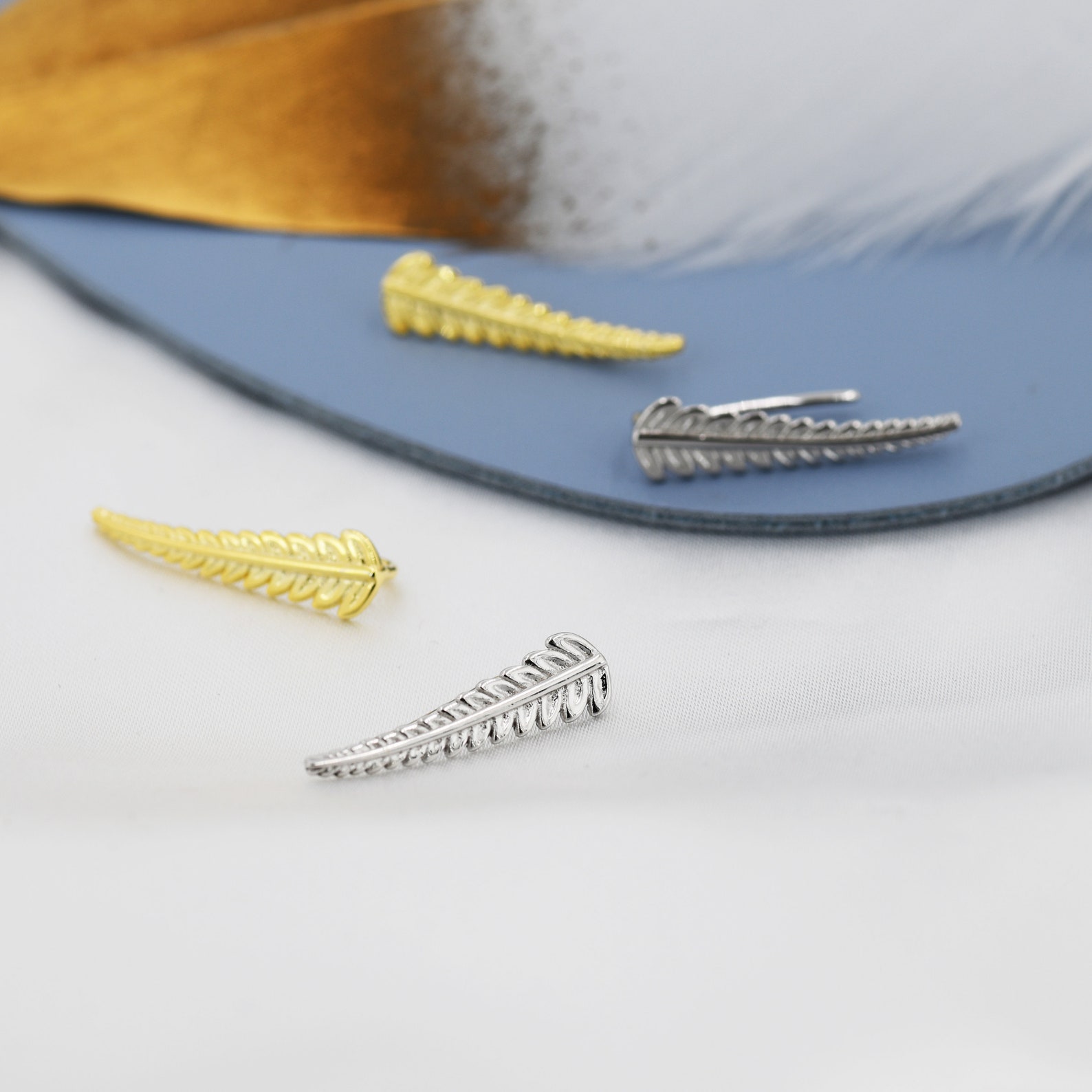 Fern Leaf Ear Crawlers in Sterling Silver Leaf Climber - Etsy UK