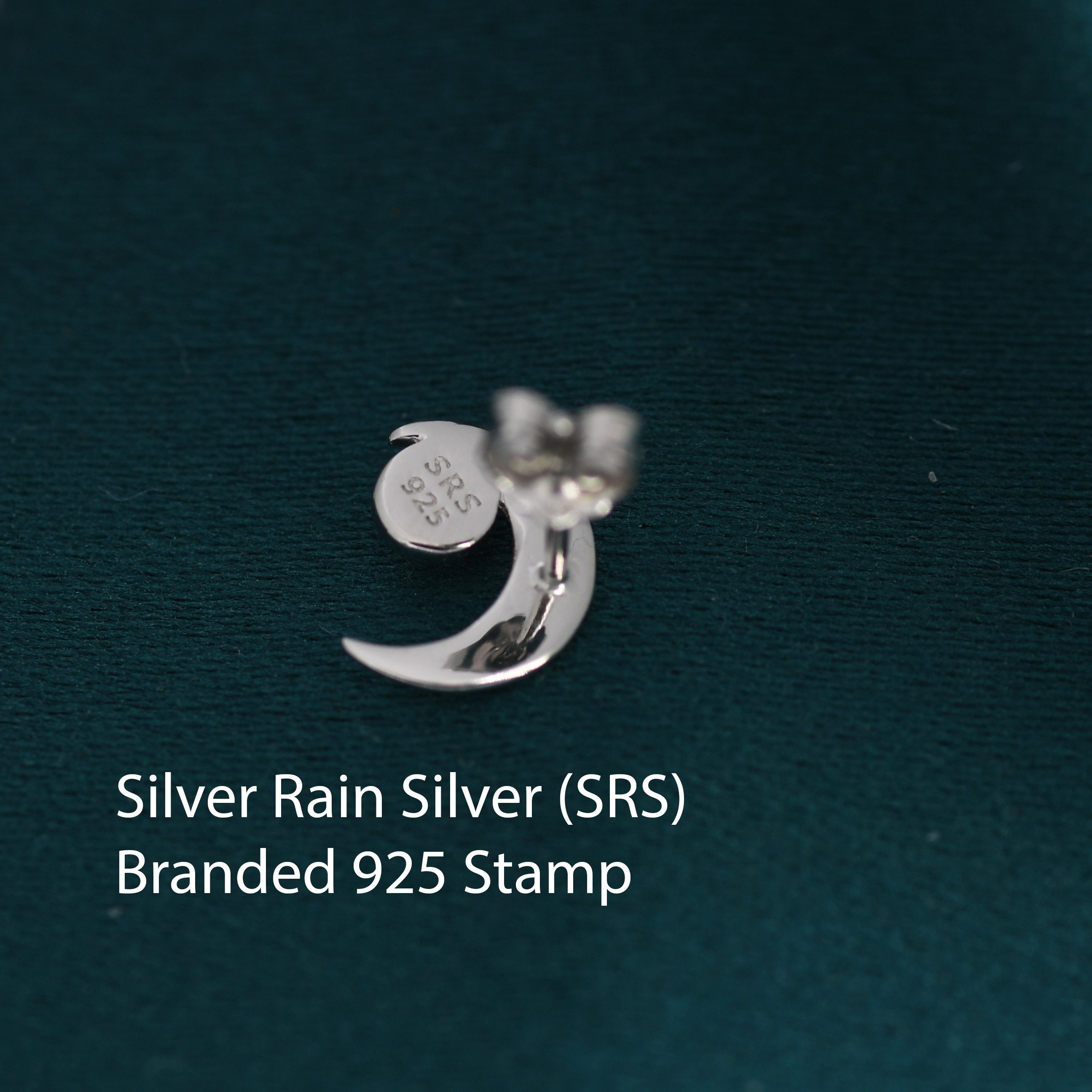 Cresent Moon With Moonstone Stud Earrings in Sterling Silver, Moon ...