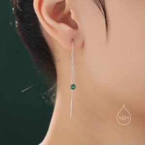 4mm Emerald Green CZ Threader Earrings in Sterling Silver, Silver or Gold or Rose Gold, Tiny Dot ...
