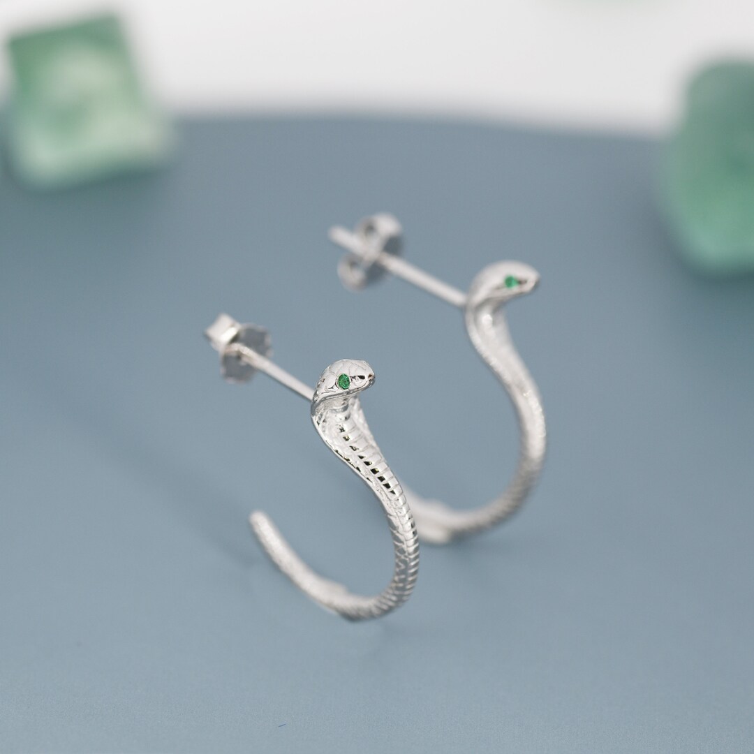 Cobra Snake Stud Earrings in Sterling Silver, Silver or Gold, Snake ...