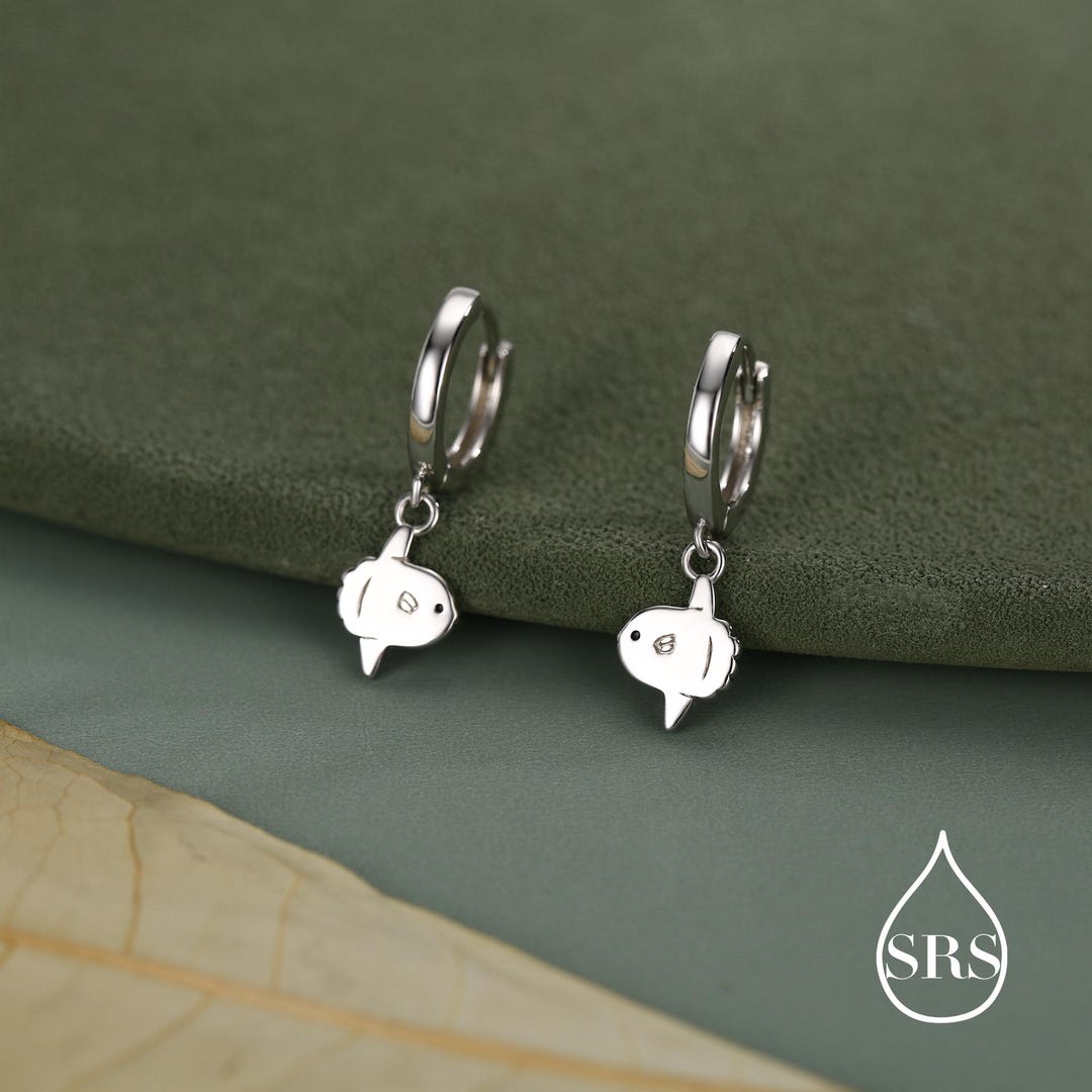Ocean Sunfish Fish Huggie Hoop Earrings in Sterling Silver, Sun Fish ...