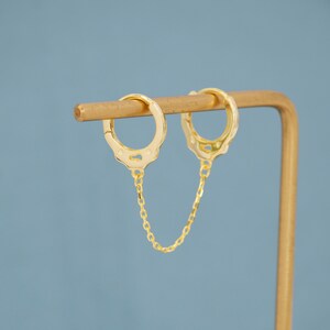 Handcuff Hoop Earrings With a Linking Chain, Silver or Gold, Chained ...