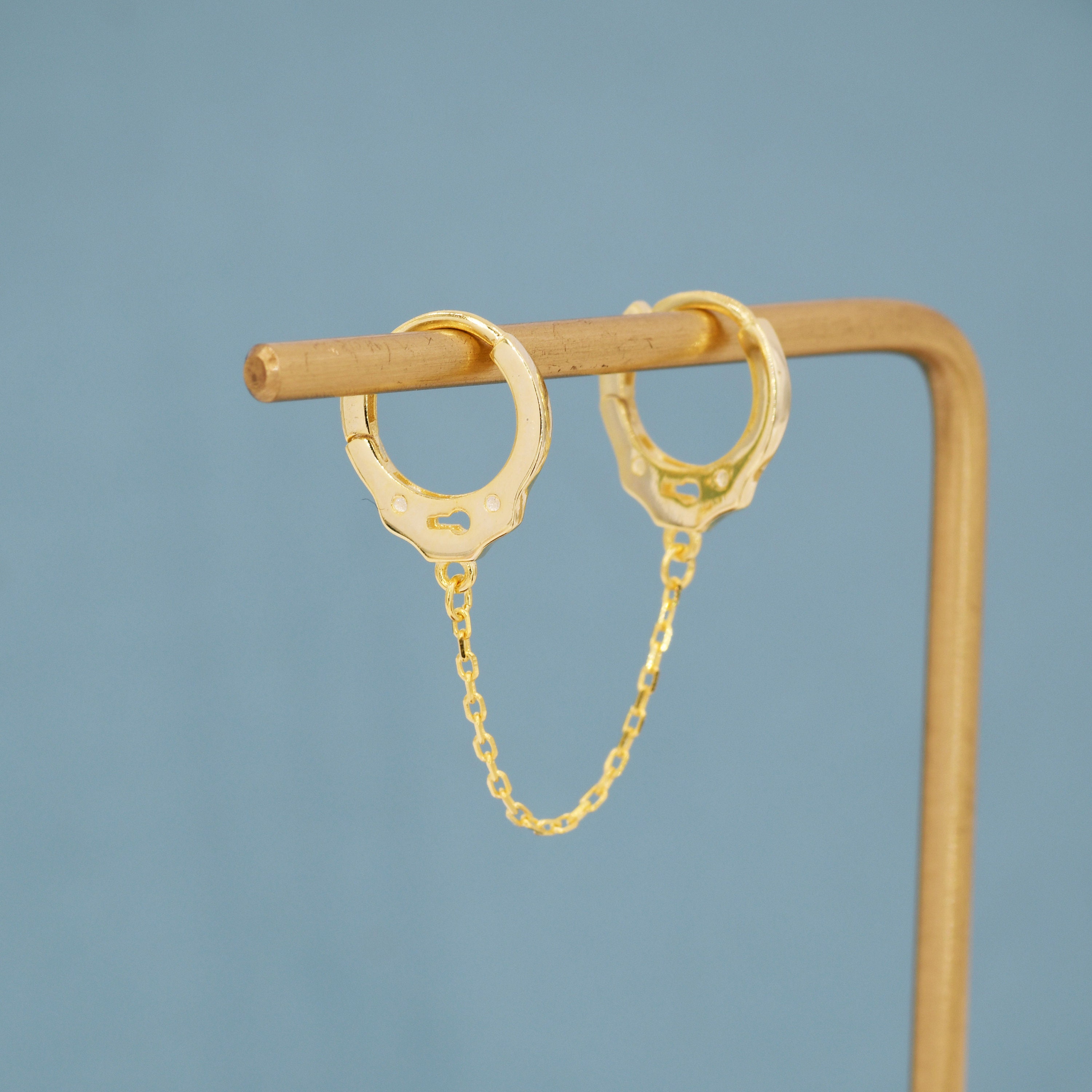 Handcuff Hoop Earrings With a Linking Chain Silver or Gold | Etsy