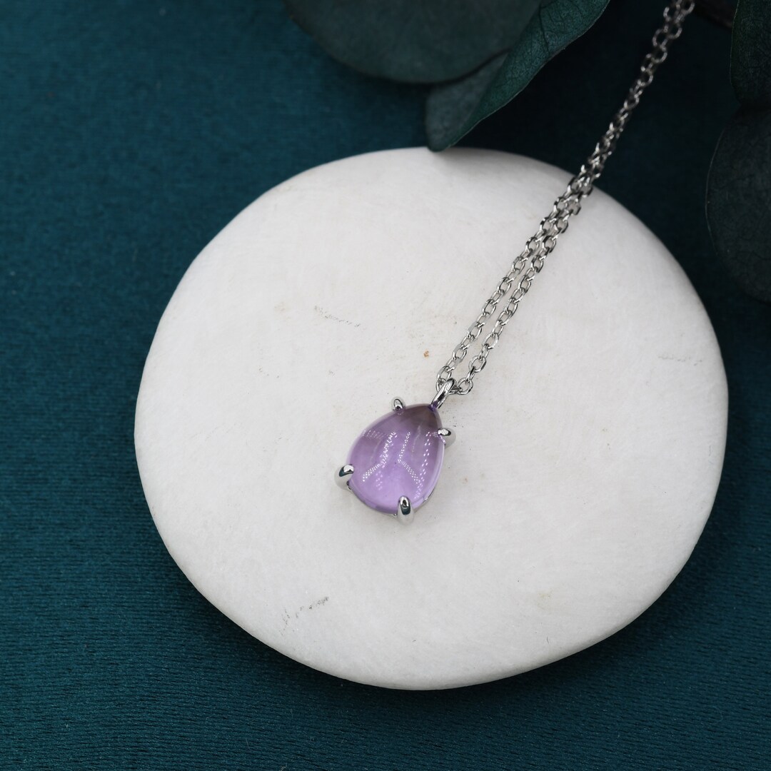 Genuine Lilac Amethyst Crystal Pear Necklace in Sterling Silver ...